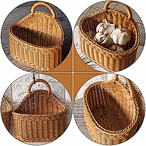 Cabilock Woven Storage Basket Wall Mounted Hanging Basket Wall Hanging Storage Organizer Entryway Mail Letter Holder Wall Decor for Office Bedroom Home