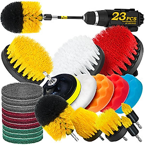 Holikme 22Piece Drill Brush Attachments Set, Scrub Pads & Sponge, Buffing Pads, Power Scrubber Brush with Extend Long Attachment, Car Polishing Pad Kit