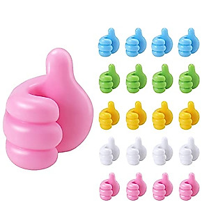 AIERSA Thumb Hooks Silicone, 20Pcs Self Adhesive Thumb Shaped Wall Hook Holders for Car, Holding Cables, Keys, Cord Etc, Mixed Colors