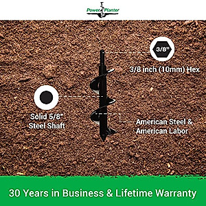 Power Planter Flower Planting Auger & Grass Plug Tool - Compact Auger Drill Bit for Planting Flowers & Grass Plugs - Garden Digging Tool for Soil & Sand - 2" x 7" Long with 3/8" Non-Slip Hex Drive