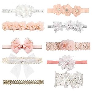 MEISO 10 Pcs Baby Girls Headbands Super Stretchy Headband and Bows for Newborn Lace Petals Flower Hair Accessories Baby Girl Gift