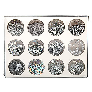 Nail Glitter Sequins, Decorations Craft Glitter Sequin Multiple Shapes Hand Made DIY 12 Grids for Homemade Cards(Silver)