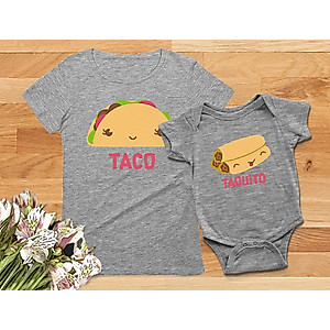 Taco Taquito Mommy and Me Outfits Gifts for New Moms First Mothers Day Mom & Infant Baby Bodysuit Matching Set Taco Gray Small/Taquito Gray 12M (6-12M)