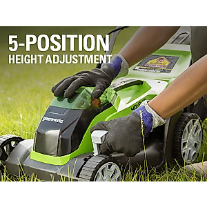 Greenworks 40V 14" Cordless Electric Lawn Mower, Leaf Blower (120 MPH / 500 CFM), String Trimmer, 4.0Ah Battery and Charger