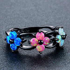 Women Men Engagement Wedding Gifts Band Rings Vintage Exquisite Flower Ladies Ring Opal Zircon Ring Wedding Ring Jewelry Gifts Jewelry Xmas Birthday Party Gifts (Black, 9)