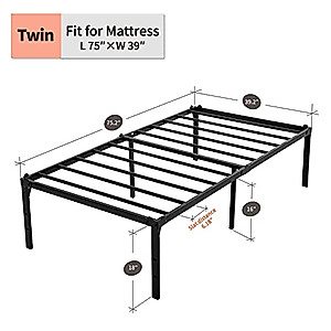 Veezyo Metal Bed Frame Twin - 18 Inch Black Metal Platform Bed Frame, Easy Assembly with Large Storage Space, 3,500lbs Heavy Duty, No Box Spring Needed (Twin)