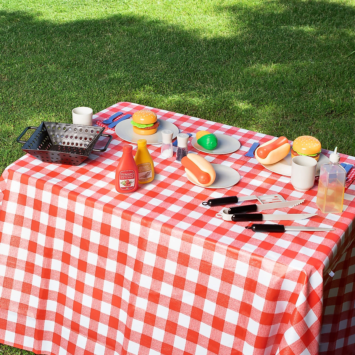 Play-Act 27 PCS Kids BBQ Grill Playset Backyard Barbecue Play Grill Toy Set for Toddlers，Play Food Sets for Kids Kitchen