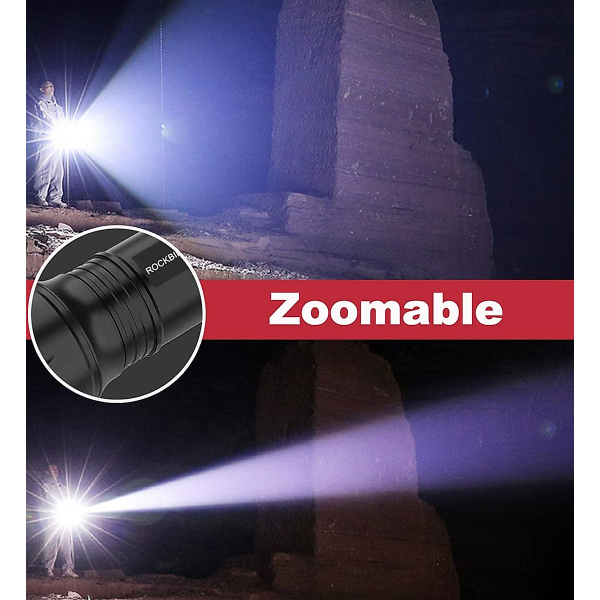 ROCKBIRDS LED Flashlight, 2 Pack High Lumen Handheld Light with 5 Modes, Zoomable Flashlight for Home Outdoor Hiking Camping (Black)