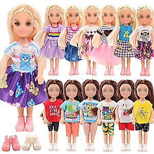 Joyfun 7 Pcs 6 Inch Girl Doll Clothes 3 Pieces Dress, 2 Pieces Outfits and 2 pcs Shoes for 11.5 Inch Girl's Sister 6" Doll