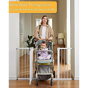 Mumeasy Baby Gate Extra Wide, 29.5"- 51.5" Pressure Mounted Dog Gate with Walk Through Door, Auto Close Pet Gate for Stairs,Doorways,House