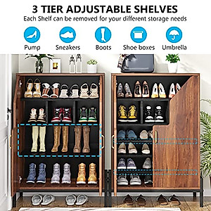 Tribesigns Shoe Cabinet, 7-Tier Large Shoe Storage Cabinets for Entryway 23 Pairs Shoes Cabinet with 3 Display Case and Adjustable Partition, Rustic Brown