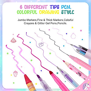 56 Pc Fruit Scented Marker Set with Glitter Unicorn Case, Art Supplies Kit for Kids Ages 4-8