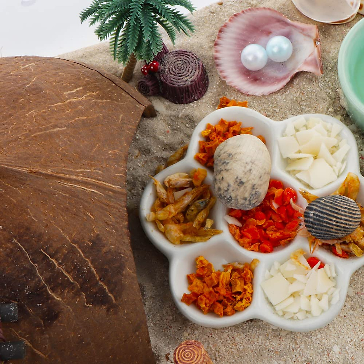 DQITJ 3 Pack Hermit Crab Hideout, Natural Coconut Shells Hut for Spider Hermit Crab Gecko Turtle Small Reptile Fish Tank Aquarium