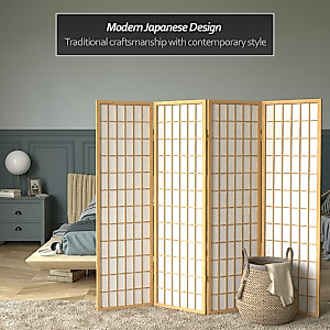 Red Lantern WP60-NAT-4P Folding Screen, 4 Panel, Natural