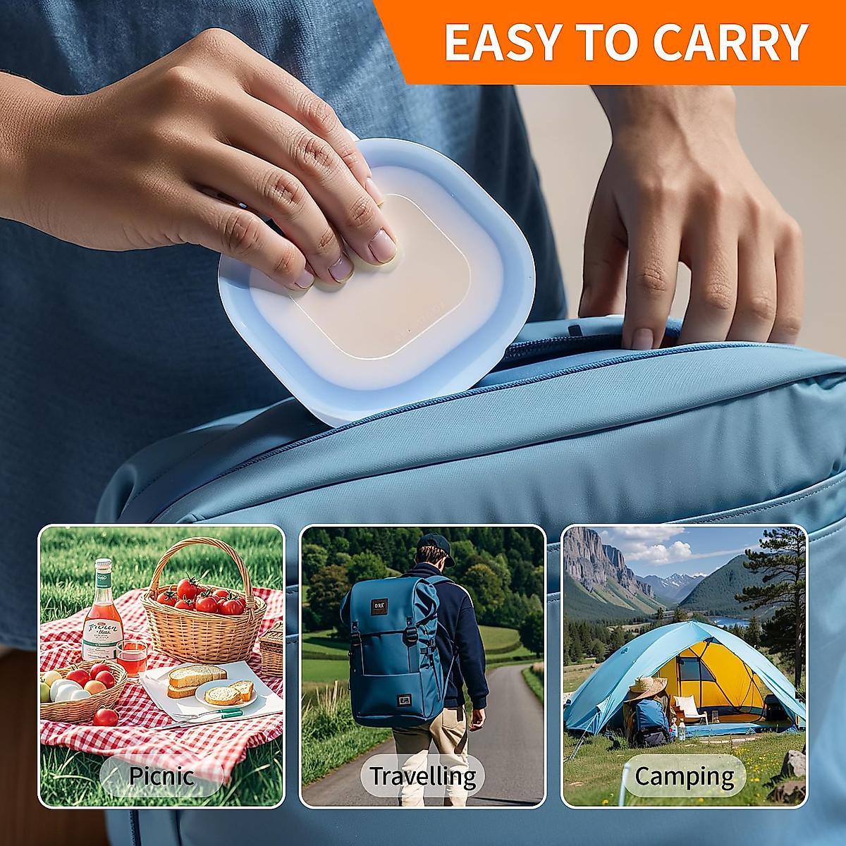 Silicone Cheese Container for Refrigerator, Blue Sliced Cheese Container Holder Cheese Storage Keeper for fridge, Snack Food Storage Container Box, 7oz Bowl with Lid Stackable Dishwash-safe