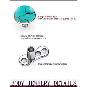 Jenxnjsjo Dermal Piercing Jewelry Tops Back Anchor Surgical Steel Top 14g Titanium Base Face Heart Microdermal Micro Dermals Punk Body Piercings Studs for Women Men Hypoallergenic