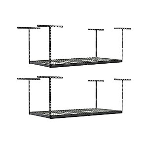 MonsterRax Overhead Garage Storage Rack- 4 x 8 Ceiling Rack for Garage Shelving, Organization, & Storage, Adjustable Hanging Storage for Bikes, Equipment & Accessories (Hammertone, 24"-45", 2-Pack).