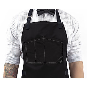 Under NY Sky Chef Apron – Professional Black Twill – Cotton Straps - Smart Pockets - Adjustable for Men and Women – Pro Chef, Cook, Kitchen, Baker, Barista, Bartender, Server Aprons