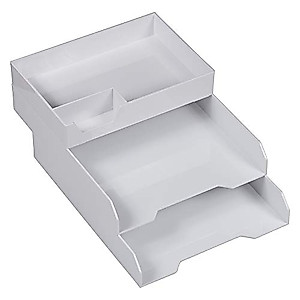 JAM PAPER Stackable Desktop Trays - White - Office Desk Supply & Paper Organizer Set - 1 Top Tray & 2 Letter Trays/Pack