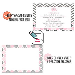 Pink Elephant Baby Thank You Cards, 15 Pack – Cute Baby Shower Notes with Envelopes Set, Prefilled Message, Customizable and Personalize Blank Stationery Royal Jungle, New Parents Gift Ideas