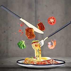 4 Pcs Stainless Steel Flatware Set, Black Gold Modern Cutlery Set Mirror Polished Knife Fork Spoon for Home, Kitchen, Including Place Knife, Fork, Spoon, Teaspoon, One Size (xiejinhong2)