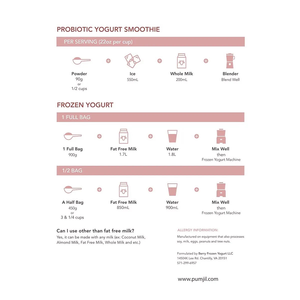 Pumjil Ice Cream Mix, Probiotic Soft Serve Ice Cream Mix, Ideal for Frozen Yogurt and Smoothies, 59 servings per Box Soft Serve Mix, Net WT 1.98lbs(Strawberry)