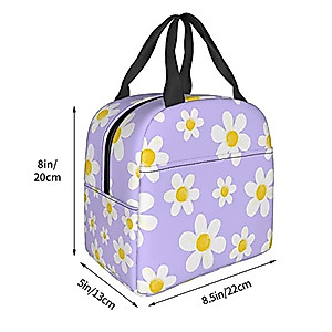 Lunch Bag White Daisy Flower Purple Insulated Lunch Box Reusable Bags Meal Portable Container Tote For WomenTravel Work Picnic Boxes