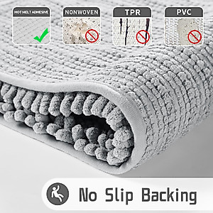 Yimobra Bath Rug Mat, 32 x 20, Soft Shaggy Non-Slip Chenille Bathroom Rugs, Large Size, Super Absorbent and Thick, Machine Washable Bathroom mat, Tub and Shower, Home Decor Accessories, Silver