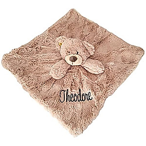 SONA G DESIGNS Custom Personalized Teddy Bear Lovie Lovey Security Blanket with Rattle (Brown Bear with Embroidery Name)