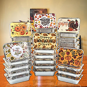 Thanksgiving Leftover Containers, 48 Pcs Thanksgiving Disposable Tin Foil Food Containers with Lids Aluminum To Go Storage Pans Foil Trays for Fall Party Supplies Thanksgiving Party Favors