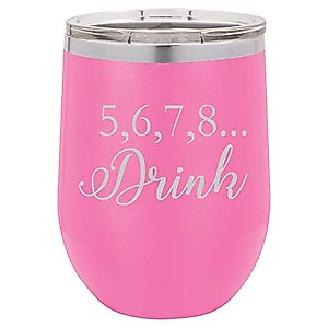 12 oz Double Wall Vacuum Insulated Stainless Steel Stemless Wine Tumbler Glass Coffee Travel Mug With Lid 5,6,7,8 Drink Funny Dance Dancer Teacher Mom (Hot Pink)