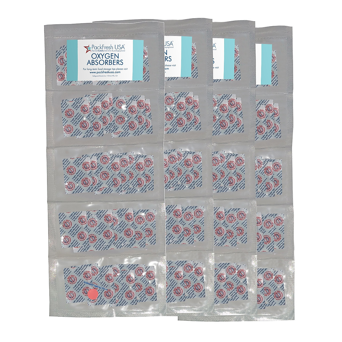 PackFreshUSA: 30cc Oxygen Absorber Compartment Packs - Food Grade - Non-Toxic - Food Preservation - Long-Term Food Storage Guide Included (100 Count (20 Packs of 5))