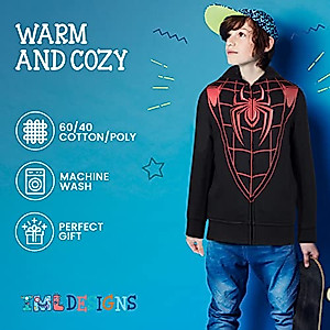 Marvel Avengers Boys Zip-Up Hooded Cosplay Sweatshirt, Black Panther, Hulk, or Miles Morales Spider-Man (Miles Morales, Size 4)