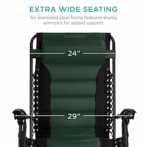 Best Choice Products Oversized Padded Zero Gravity Chair, Folding Outdoor Patio Recliner, XL Anti Gravity Lounger for Backyard w/Headrest, Cup Holder, Side Tray, Polyester Mesh - Black/Forest Green