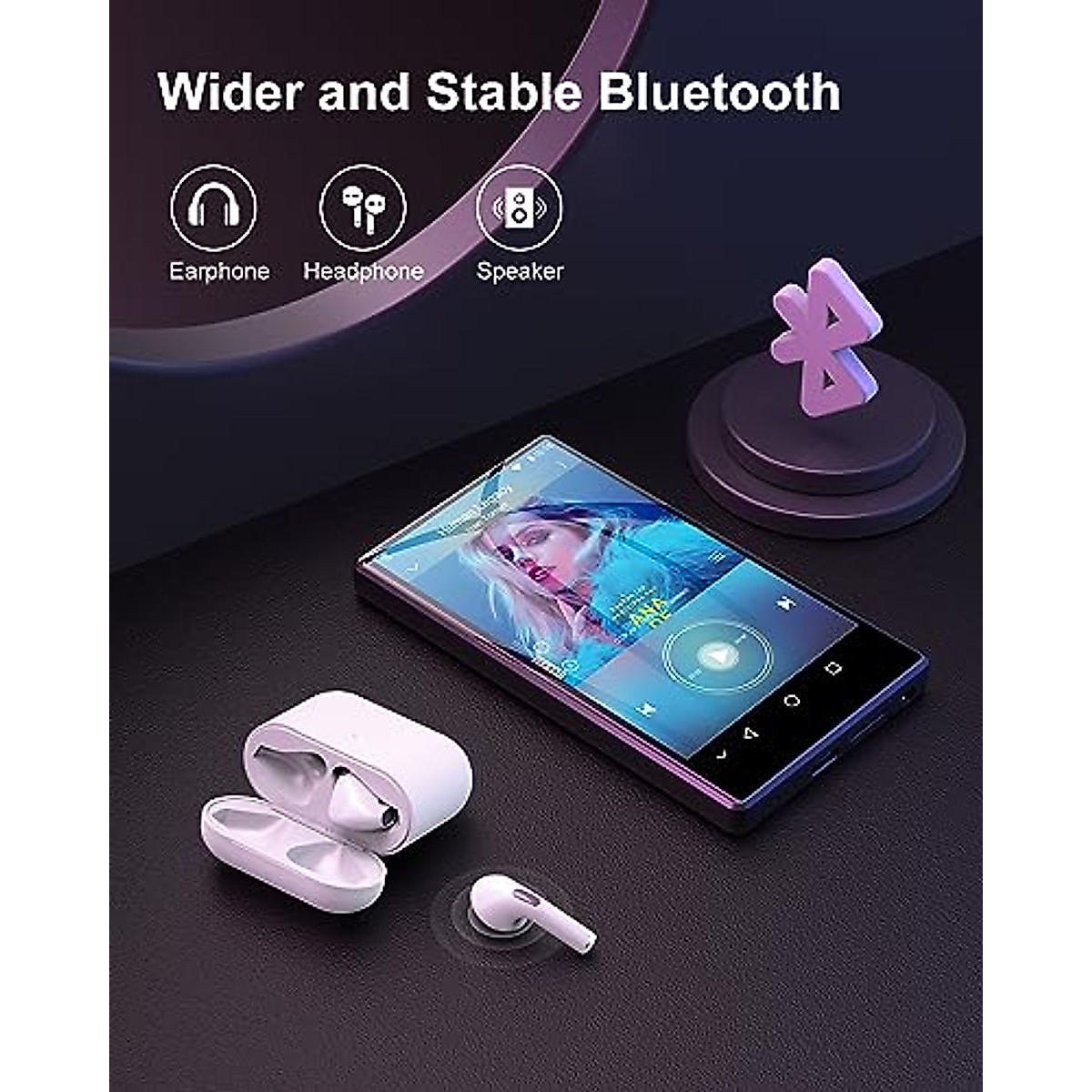 80GB MP3 Player with Bluetooth and WiFi, ZAQE Full Touchscreen Mp4 Mp3 Player with Spotify, Audible, Amazon Music, Android Music Player with Speaker, FM Radio, E-Book, Up to 512 GB