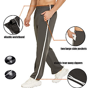 Deyeek Mens Tear Away Basketball Pants 2 Side Zippers Snap Off Full Open Down Sweatpants Leg Post Surgery Pant with Pockets Grey
