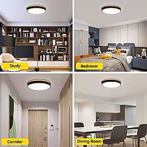 VIOLOEMI Modern Black Ceiling Light, Wood LED Close to Ceiling Lighting Fixtures, Round Flush Mount Ceiling Lamp for Kitchen Bedroom Bathroom Laundry Room Nursery Room Hallway（15.74 Inch）