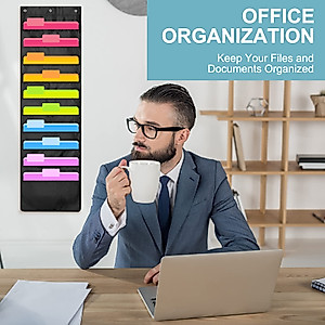 Geyee 4 Pack Wall Hanging File Folders Organizer, Heavy Duty Storage Pocket Chart, Over Door Hangers Included, Hanging Wall Paper Organizer Holder for School Classroom Office Home(10 Pocket)