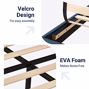 Allewie Full Size Platform Bed Frame with Fabric Upholstered Headboard and Wooden Slats Support, Fully Upholstered Mattress Foundation/No Box Spring Needed/Easy Assembly, Navy Blue