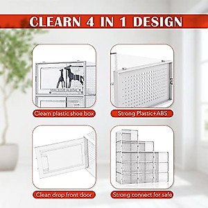 Stackable Shoe Storage Boxes, WAYTRIM 12 Pack Shoe Organizer for Closet Shoe Boxes Clear Plastic Stackable Shoe Bins Space Saving Sneaker Storage Boxes Drop Front Shoe Container Bins Fit to Size 10 - Clear White