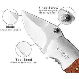 EZKIT Pocket Knife, Small Wood Handle 2in Blade Stainless Steel Everyday Carry Knife