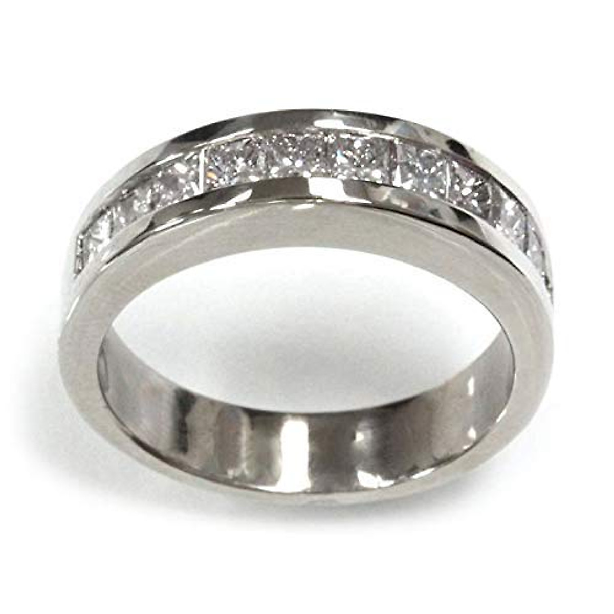 Solid 14k White Gold 1 ctw Natural Princess Cut Diamond Channel Set Stackable Wedding Band Ring for Women or Men 4.5 mm - Handmade in USA - April Birthstone