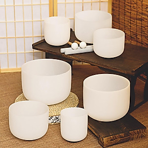 KVKA 7-12 inch 432hz Crystal Singing Bowls Set of 7 pcs for Yoga Sound Healing with 2pcs Travel Carrying Case,Rubber Mallets,(7-12inch, 432hz)