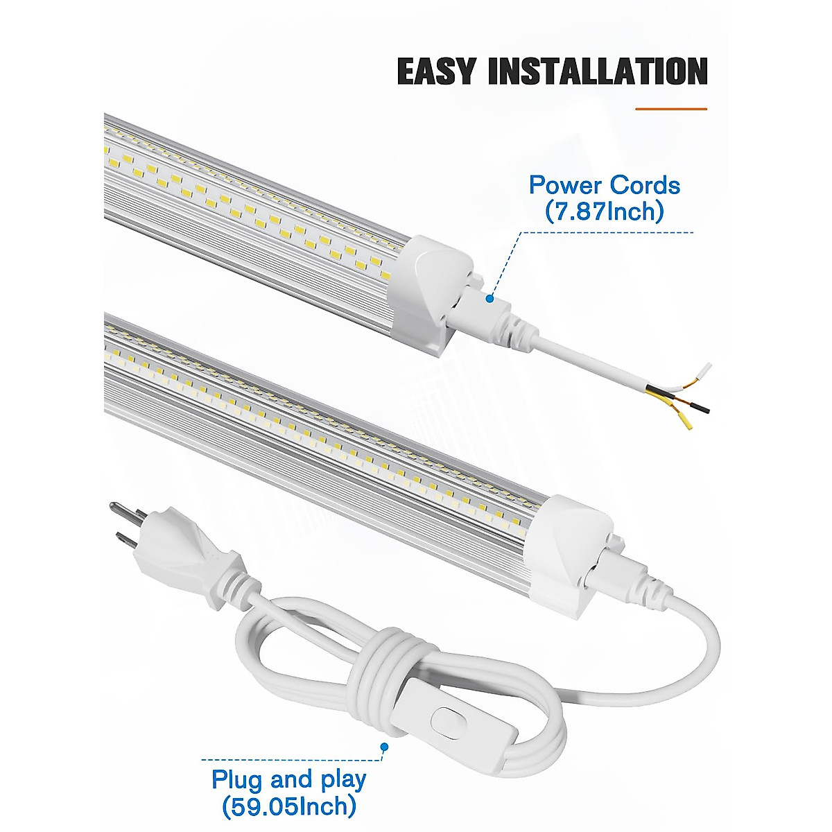 ELEKICO 8FT LED Shop Light, Super Bright 100W Shop Lights, 15000LM 5000K 8 Foot Led Lights, Linkable 96" LED Shop Lights Lighting for Garage with Plug, V Shape T8 8' Led Light Fixtures 10 Pack