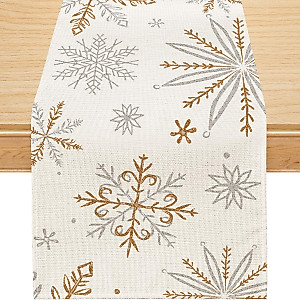 Siilues Christmas Table Runner, Snowflake Decorations Christmas Runner for Table Seasonal Chriatmas Winter Holiday Decor for Indoor Outdoor Dining Table Decorations (13" x 72")