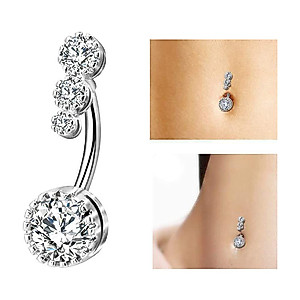 ClosJery Belly Button Rings Surgical Steel Pack Sexy Crystal Cute Dainty Zircon Goth Hippie Unique Heart Shaped Belly Button Rings Hypoallergenic Beach Jewelry for Bikini Women (Silver)