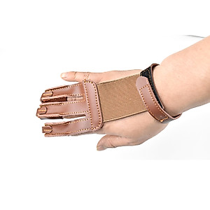 Windfulogo Leather Archery Hand Glove Finger Tab Hand Guard Protector Long Bow for Right Hand 3 Fingers Brown