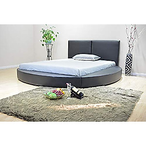 Greatime King Round Bed Frame, Modern Upholstered Platform Bed with Headboard, Strong Wood Slats Support, No Need Box Spring, Easy Assembly (King Size Black Bed)