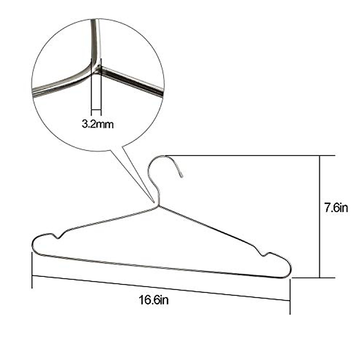 KINJOEK 50 Packs Wire Hangers for Clothes, 16.6" Heavy Duty Stainless Steel Wire Metal Clothes Hanger 3.2MM Thick Coat Closet Hangers for Dry and Wet Clothes, Underwear and Trousers