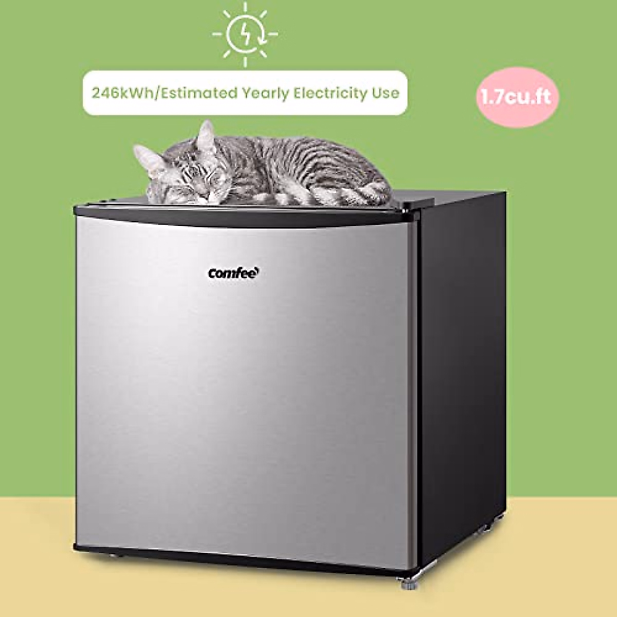 COMFEE' 1.7 Cubic Feet All Refrigerator Flawless Appearance/Energy Saving/Adjustale Legs/Adjustable Thermostats for home/dorm/garage Silver